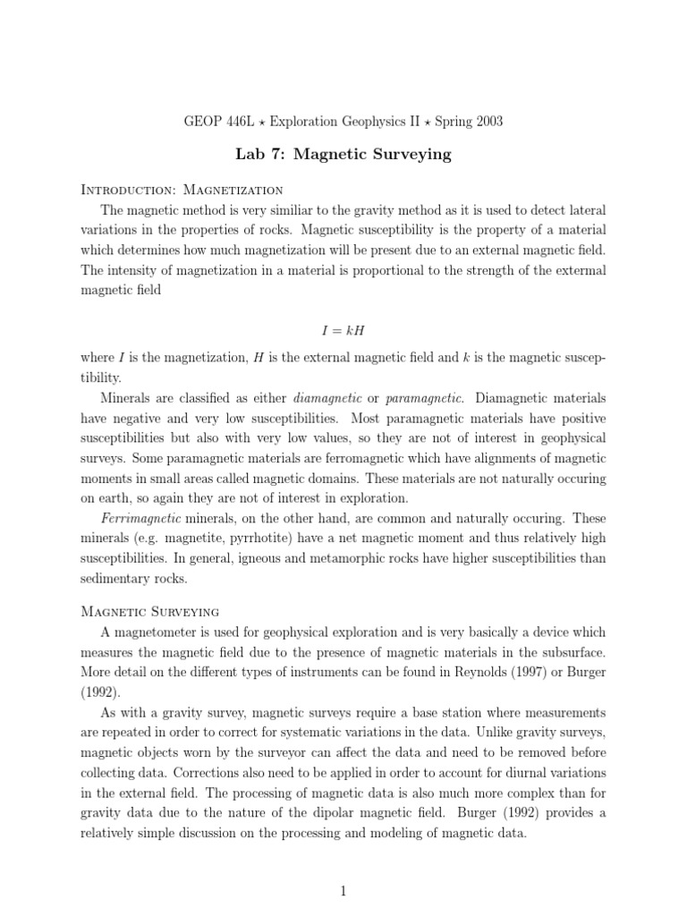 Lab 7: Magnetic Surveying | PDF | Magnetism | Magnetization