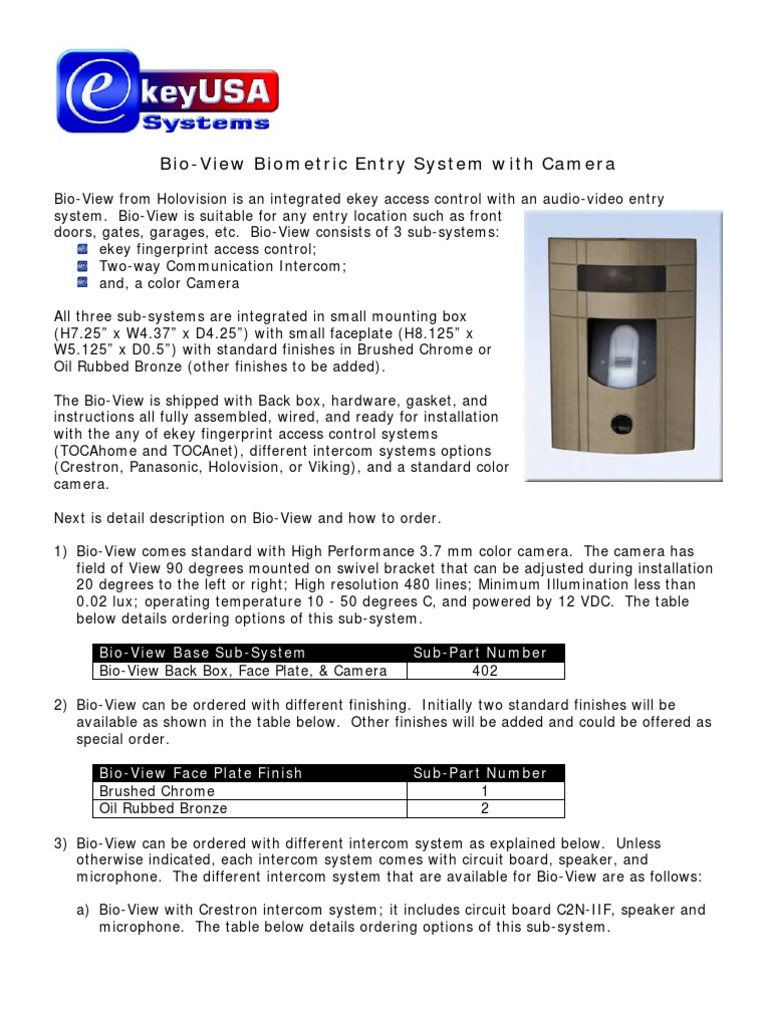 Bio-View Description E1 | PDF | Access Control | Camera
