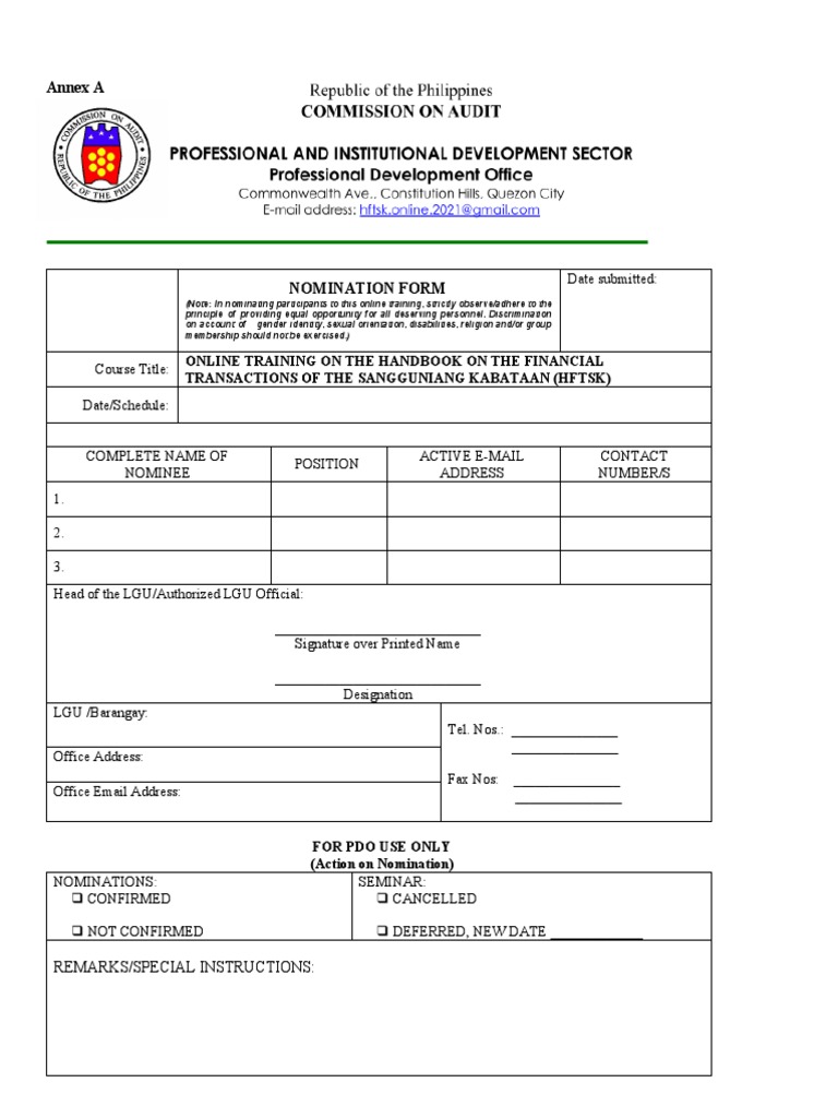 Annex-A Nomination Form HFTSK 02112021 | PDF
