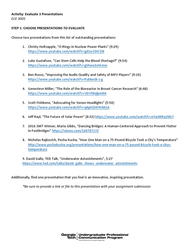 Activity: Evaluate 3 Presentations Step 1: Choose Presentations To ...