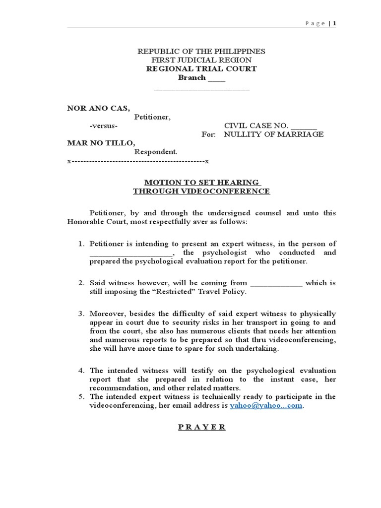 Motion for Videoconference Hearing | PDF | Videotelephony | Expert Witness