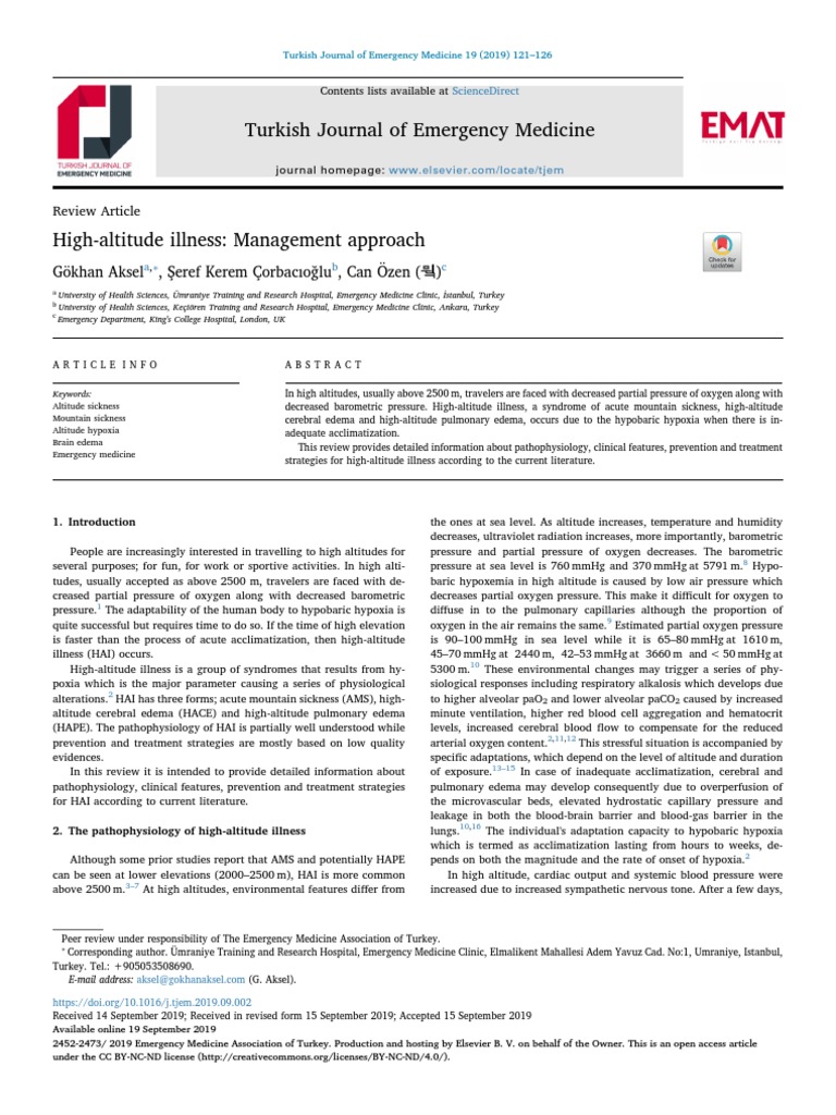 High Altitude Illness Management Approach | PDF | Hypoxia (Medical ...
