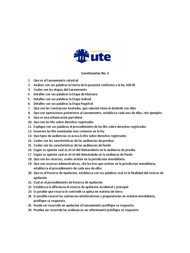 Cuestionario No 3 | PDF