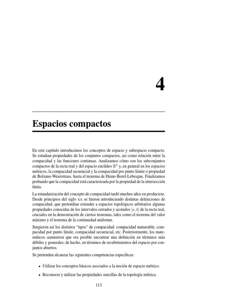 Cap 4 Esp Comp | PDF | Espacio compacto | Espacio métrico