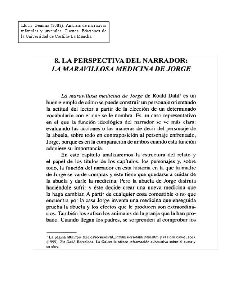 Lluch - La Perspectiva Del Narrador. La Maravillosa Medicina de Jorge | PDF