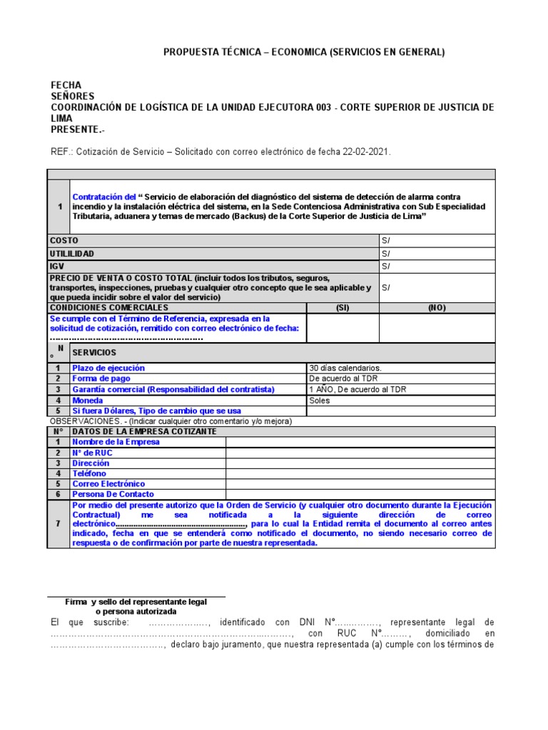 FORMATO DE PROPUESTA TÉCNICA, DJ y CCI | PDF | Business