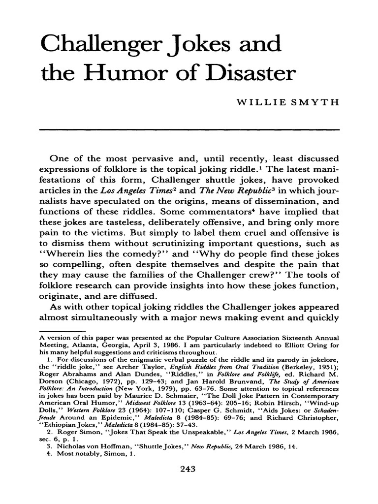 Challenger Jokes and The Humor of Disaster | PDF