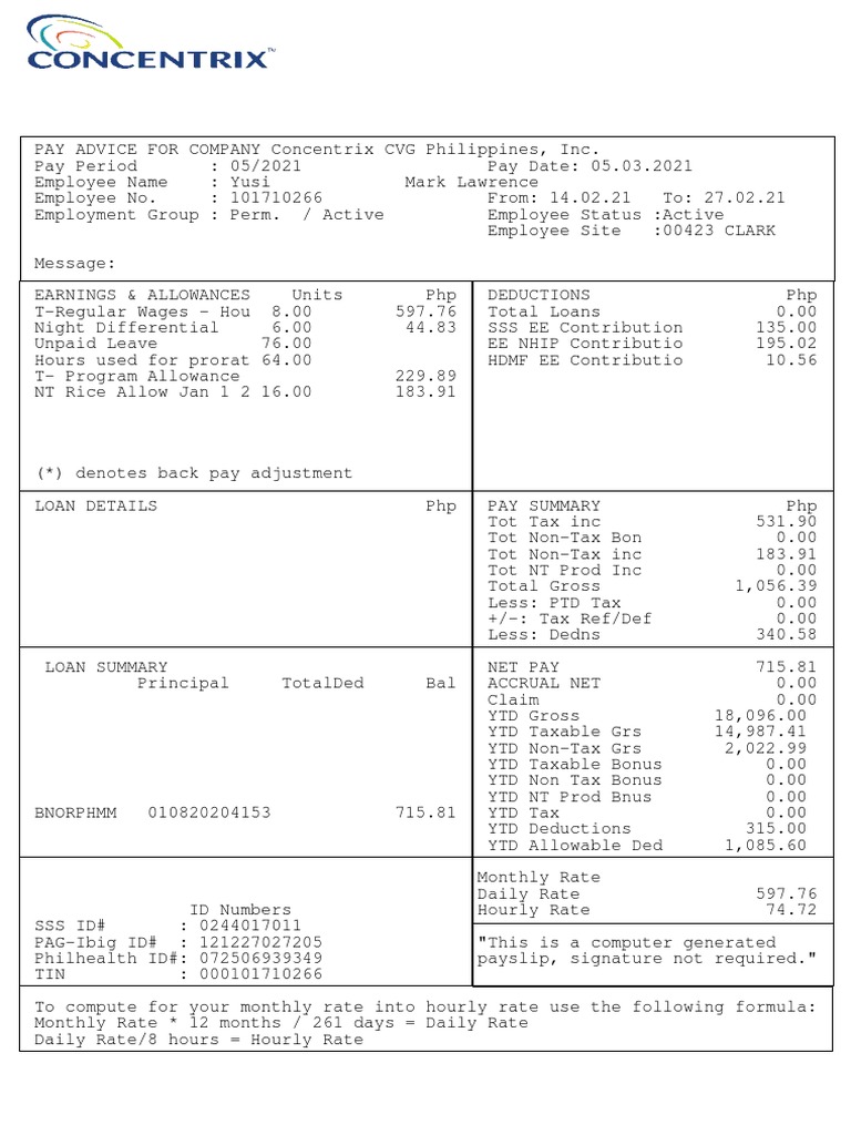 Pay Advice for Concentrix Employee | PDF | Economies | Employment