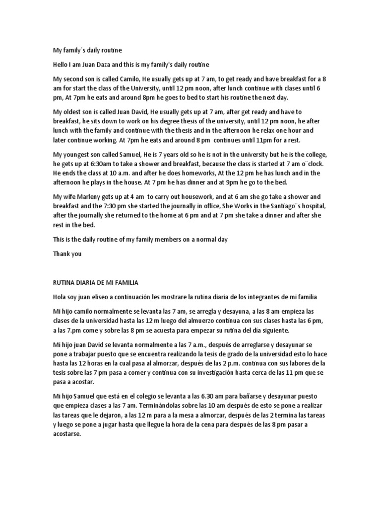 Rutina Diaria de Mi Familia | PDF | Meal | Eating Behaviors Of Humans