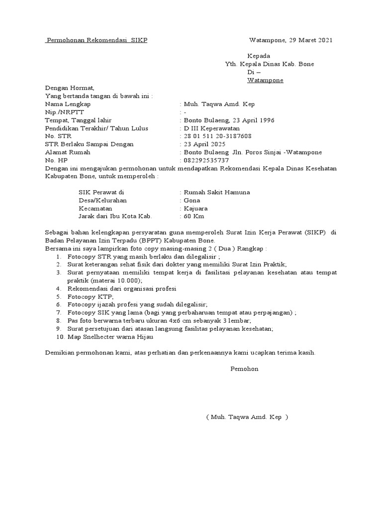 Permohonan Rekomendasi SIKP Bone | PDF