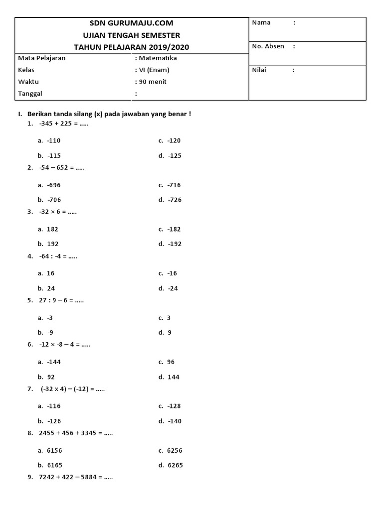 PTS MTK 6 Sem 1 | PDF