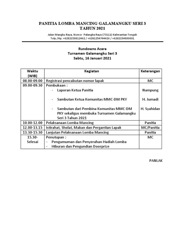 Rundowns Acara Mancing | PDF