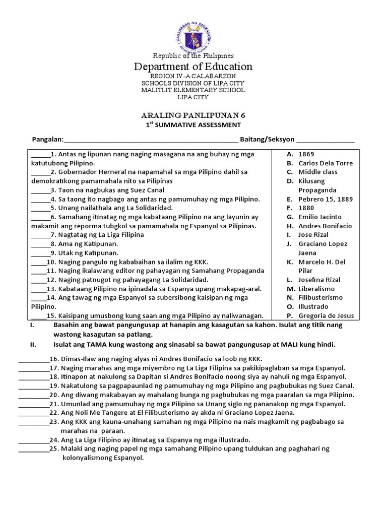 Summative Test in AP6 Q1W1&2 | PDF