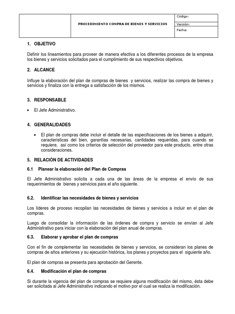 Procedimiento de Compra de Bienes y Servicios | PDF | Bienes | Empresas