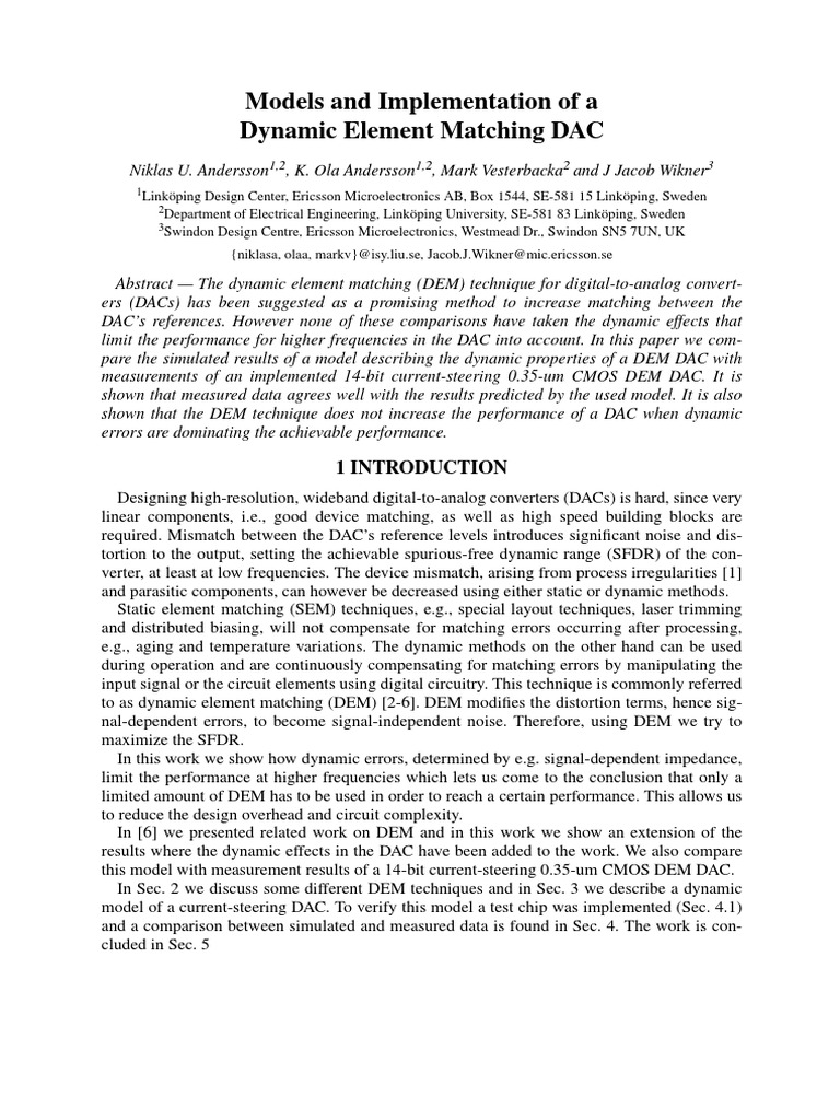 Models and Implementation of A Dynamic Element Matching DAC | PDF | Digital To Analog Converter ...