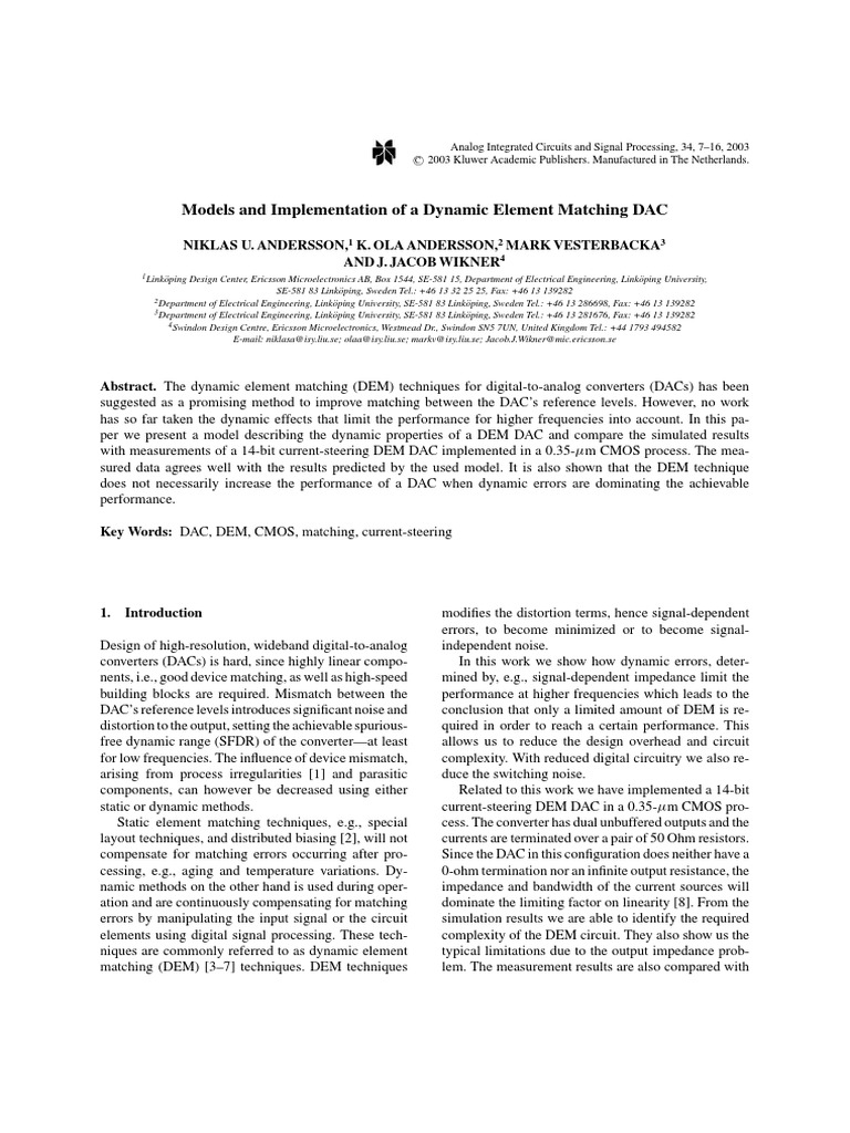 Models and Implementation of A Dynamic Element Matching DAC | PDF | Digital To Analog Converter ...