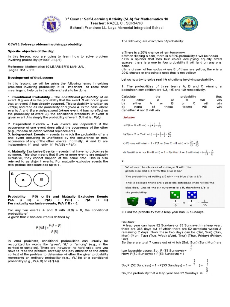 Q3W9C10-solves Problems Involving Probability. - Nancy Cole | PDF | Probability | Learning