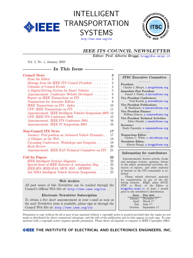 Intelligent Transportation Systems: Ieee Its Council Newsletter | PDF ...