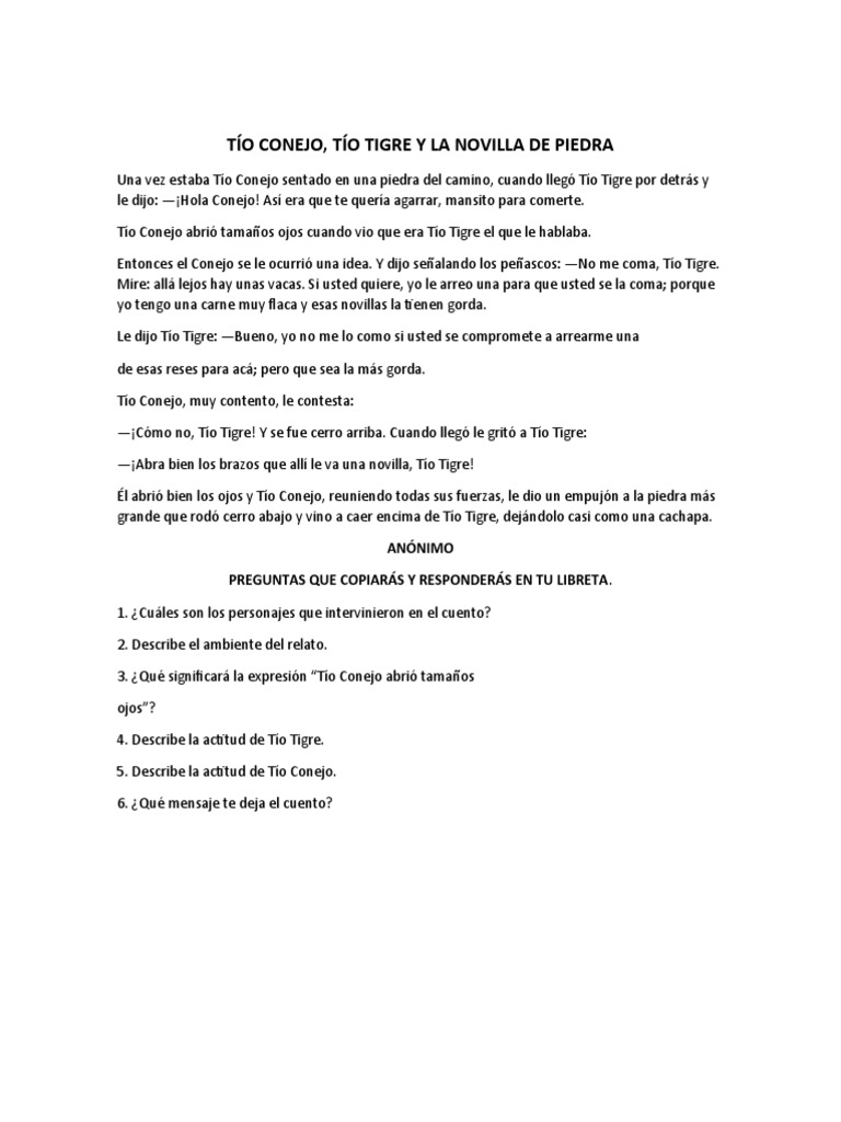 Cuentos de Tío Conejo y Miseria | PDF