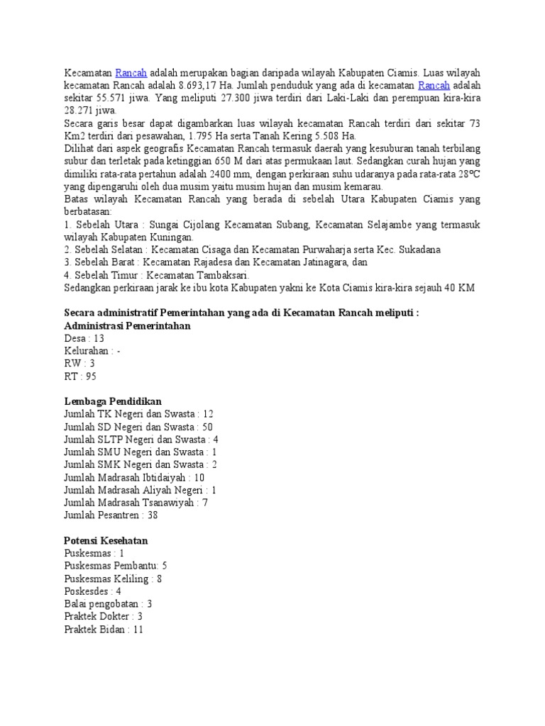 Data Kecamatan Rancah | PDF