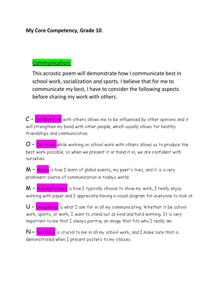 Acrostic Poem Reflection Communciation | PDF | Communication | Human Nature