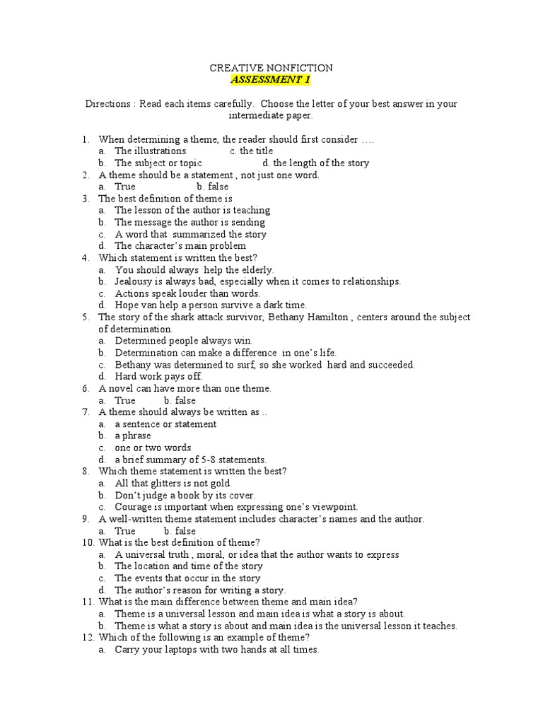 Understanding Creative Nonfiction Themes | PDF | Narration | Rubric ...