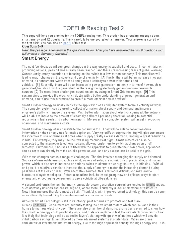 14 TOEFL Reading Comprehension 2 | PDF | Electrical Grid | Smart Grid