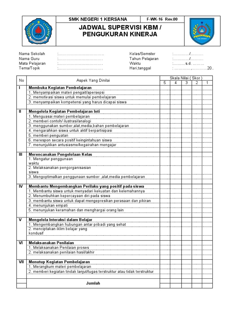 f-wk-16 Jadwal Supervisi KBM | PDF
