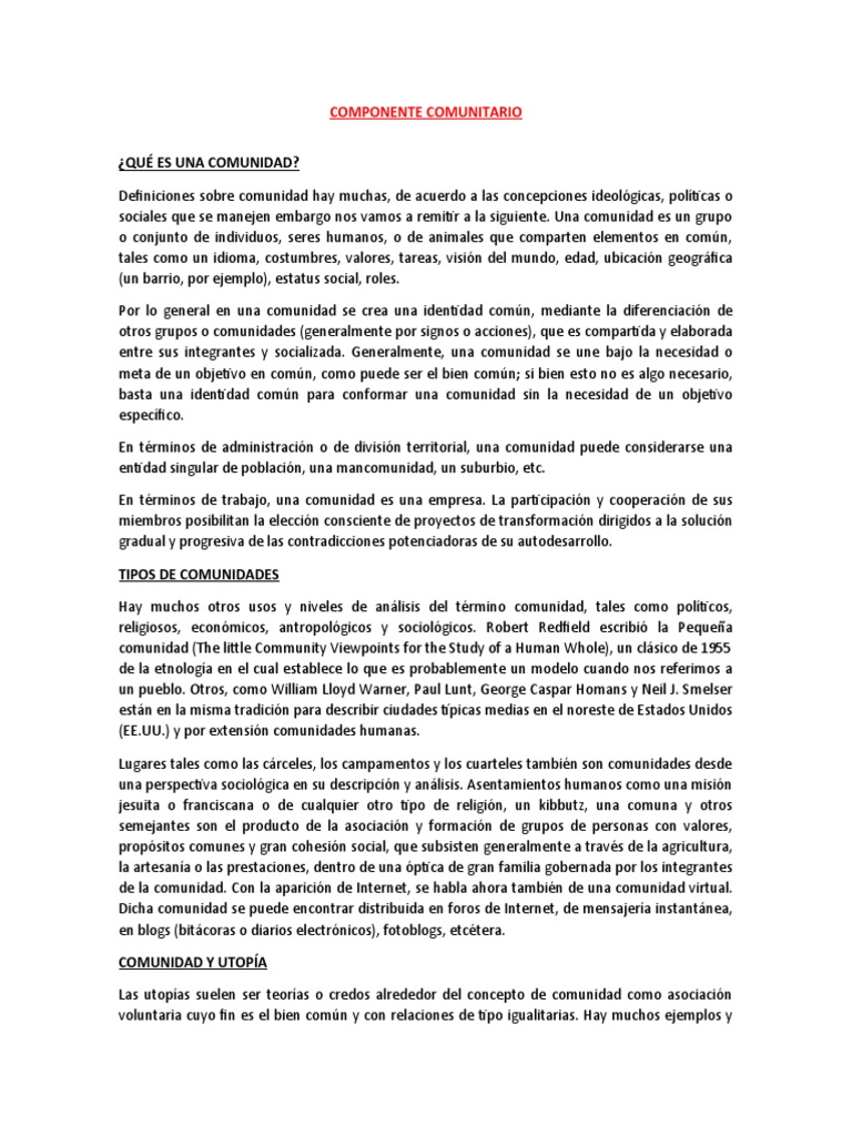 Componente Comunitario | PDF | Comunidad | Science