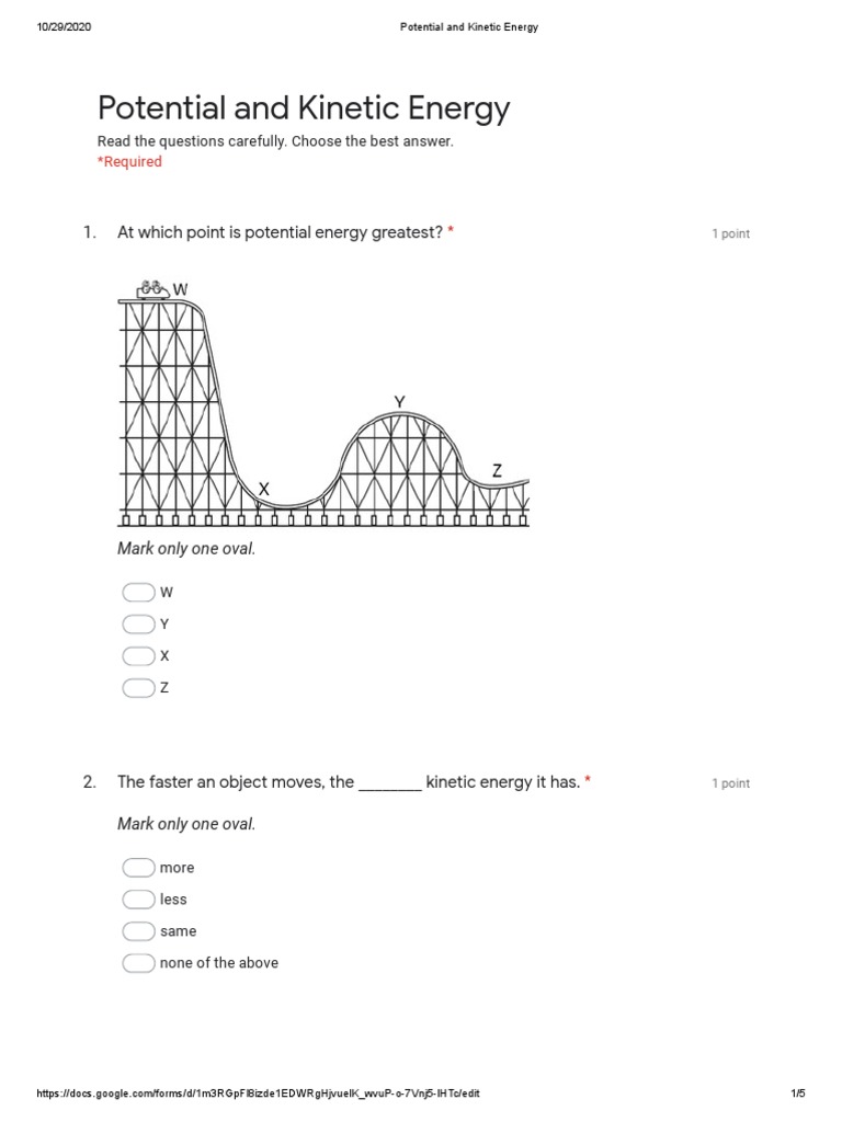 Potential and Kinetic Energy Quiz | PDF | Potential Energy | Kinetic Energy