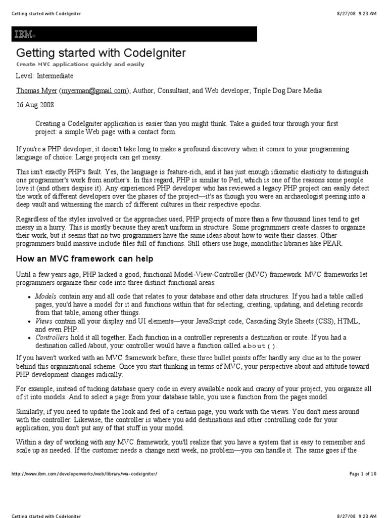 Getting Started With Codeigniter: How An MVC Framework Can Help | PDF | Model–View–Controller ...