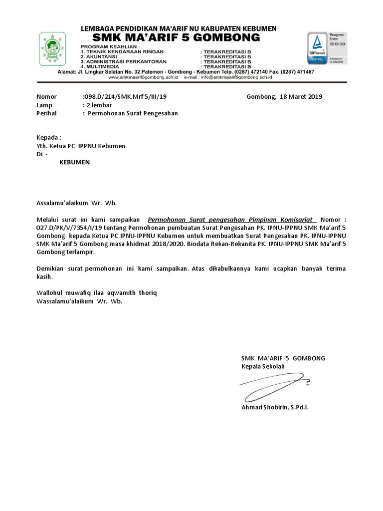 Pengajuan SK Ipnu-Ippnu 2018-2020 | PDF