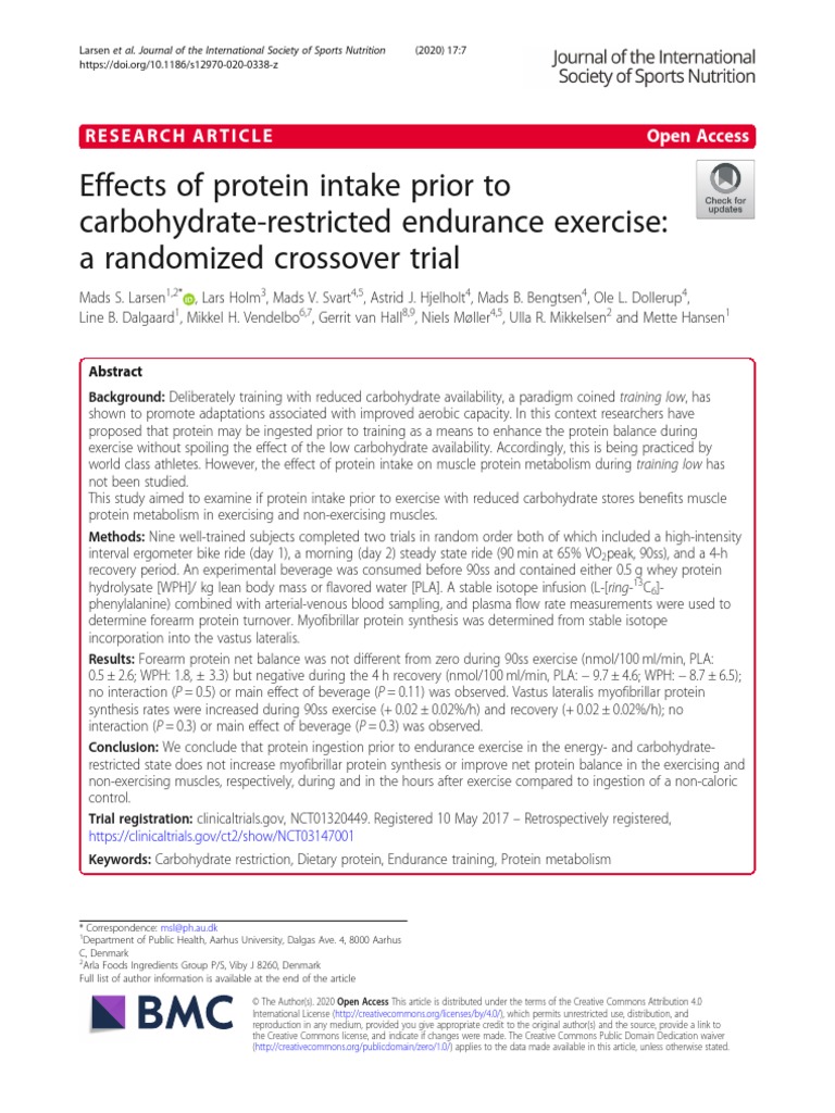 Effects of Protein Intake Prior To Carbohydrate-Restricted Endurance ...