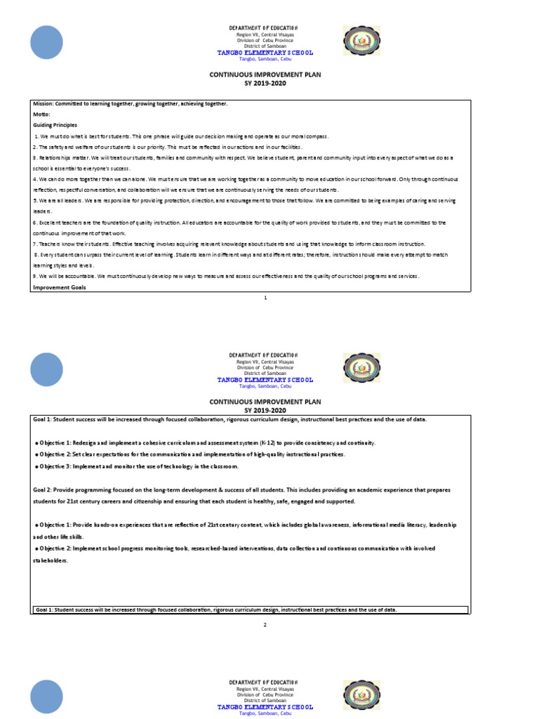 Continuous Improvement Plan | PDF | Educational Assessment | Teachers