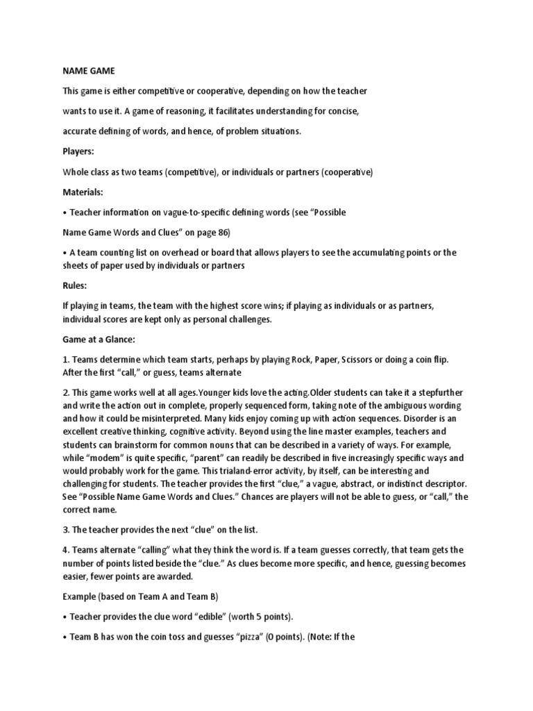 Name Game | PDF | Neuropsychological Assessment | Psychological Concepts