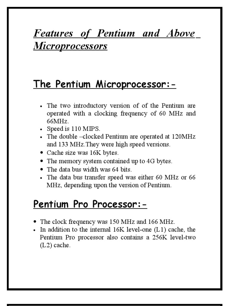 Features of Pentium and Above Microprocessors | PDF | Cpu Cache | Microprocessor