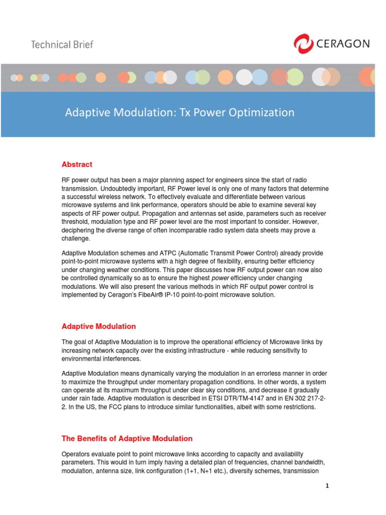 Ceragon Adaptive Modulation TX Power Optimization - Technical Brief | Download Free PDF ...