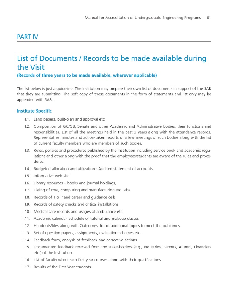 List of Documents / Records To Be Made Available During The Visit ...