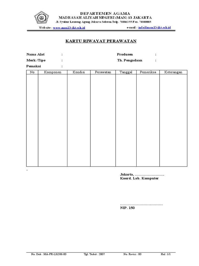 Kartu Riwayat Perawatan Alat | PDF