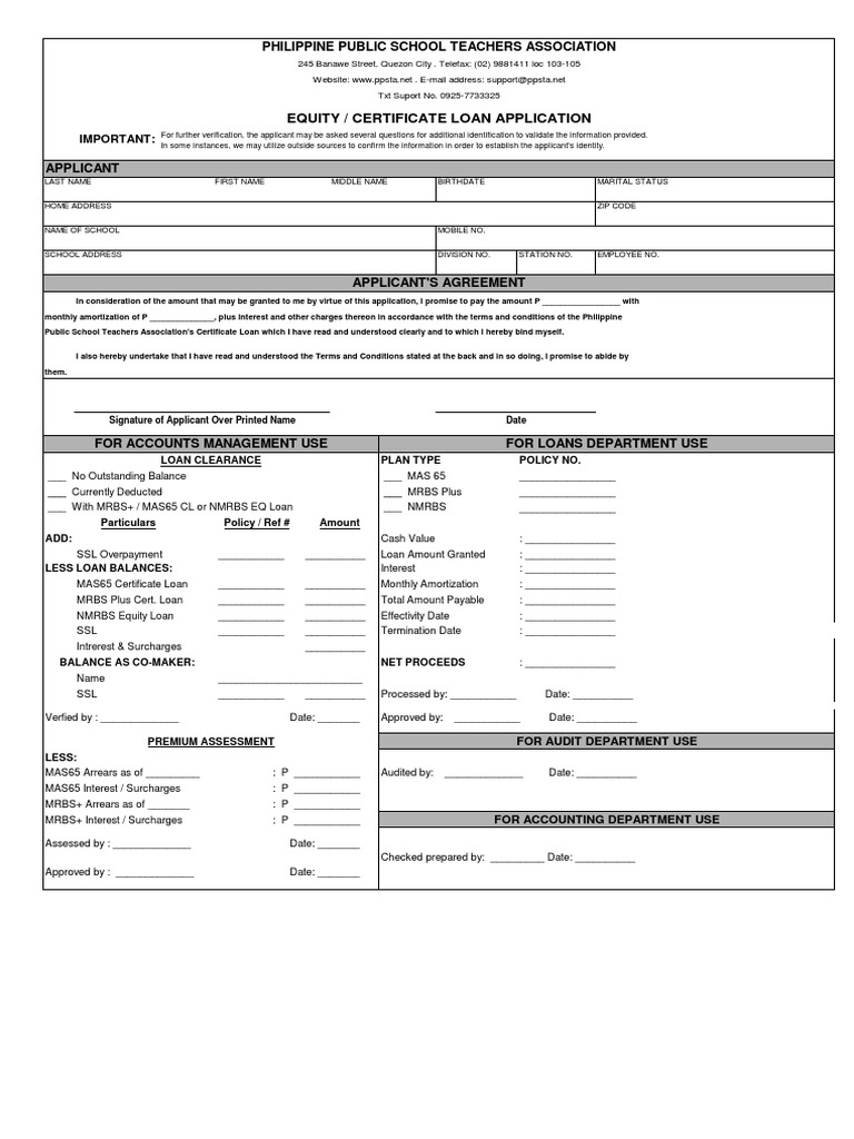 PPSTA Equity Loan Application Form | PDF | Loans | Financial Services