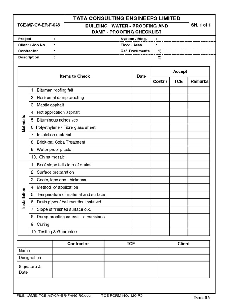 Water Proofing and DPC checklist-Rev-R6 | PDF