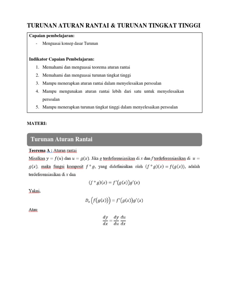 Pert. 6. Turunan Aturan Rantai Turunan Tingk Tinggi | PDF