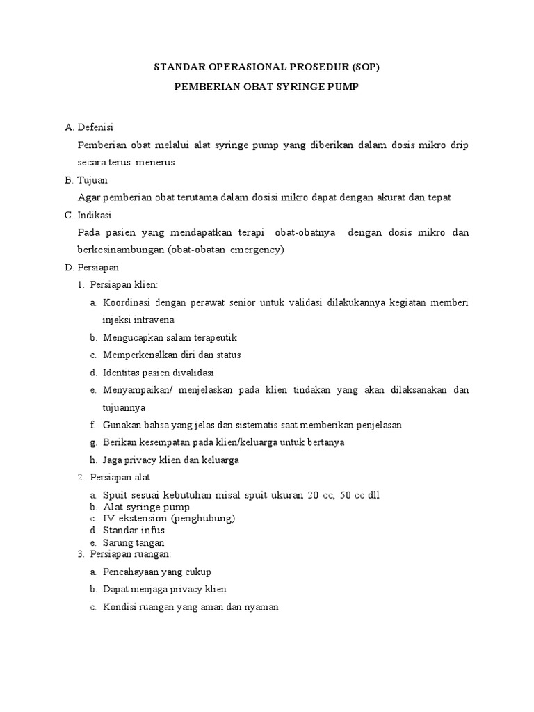 Sop Pemberian Obat Syringe Pump | PDF