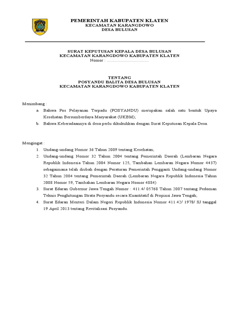 SK Posyandu Balita Bulusan | PDF SK Posyandu Balita Bulusan | PDF