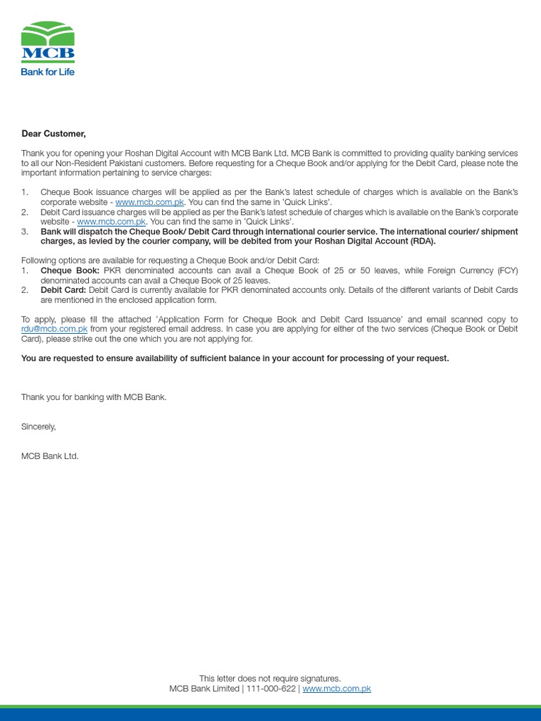 Application Form For Cheque Book and Debit Card Issuance | PDF | Cheque ...