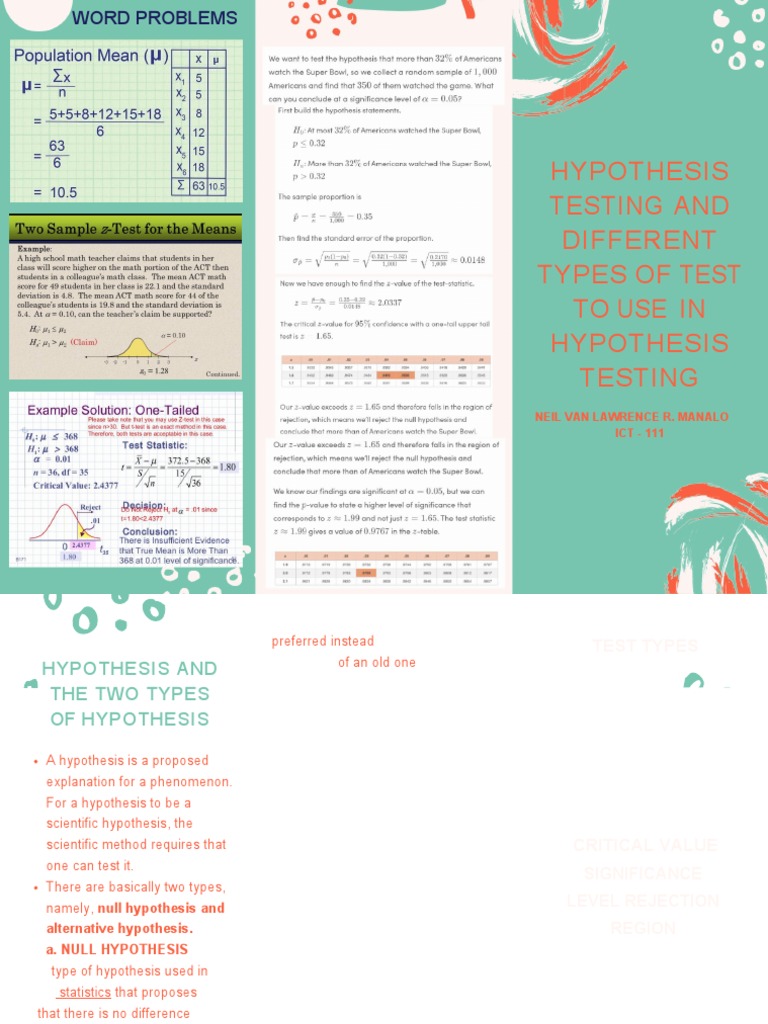 Hypothesis Testing and Different Types of Test To Use in Hypothesis ...