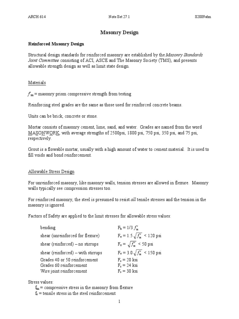 Reinforced Masonry Design Principles | PDF | Masonry | Bending