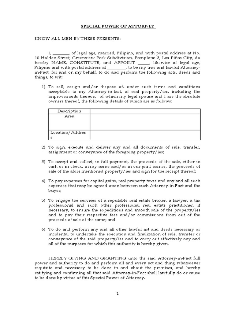 SPA - AUthority To Sell | PDF | Power Of Attorney | Deed