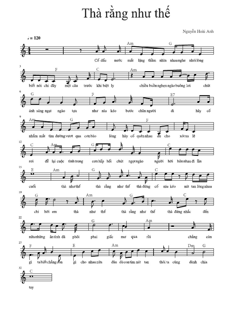 Sheet Nhac Tha Rang Nhu The | PDF
