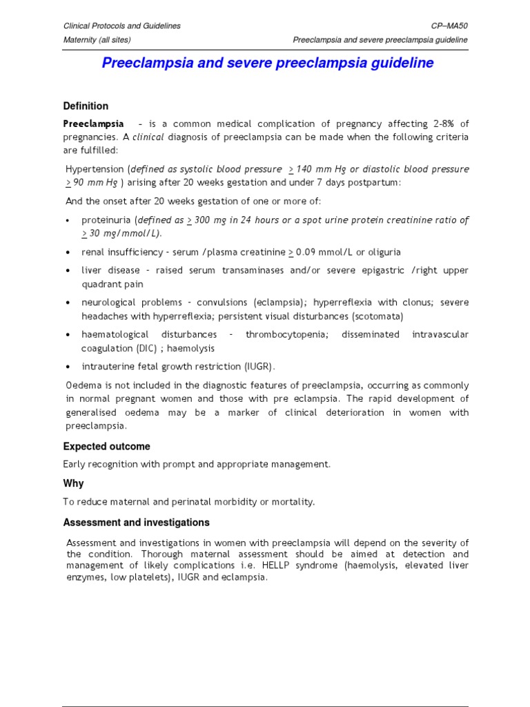 Preeclampsia and Severe Preeclampsia Guideline | PDF | Intravenous ...